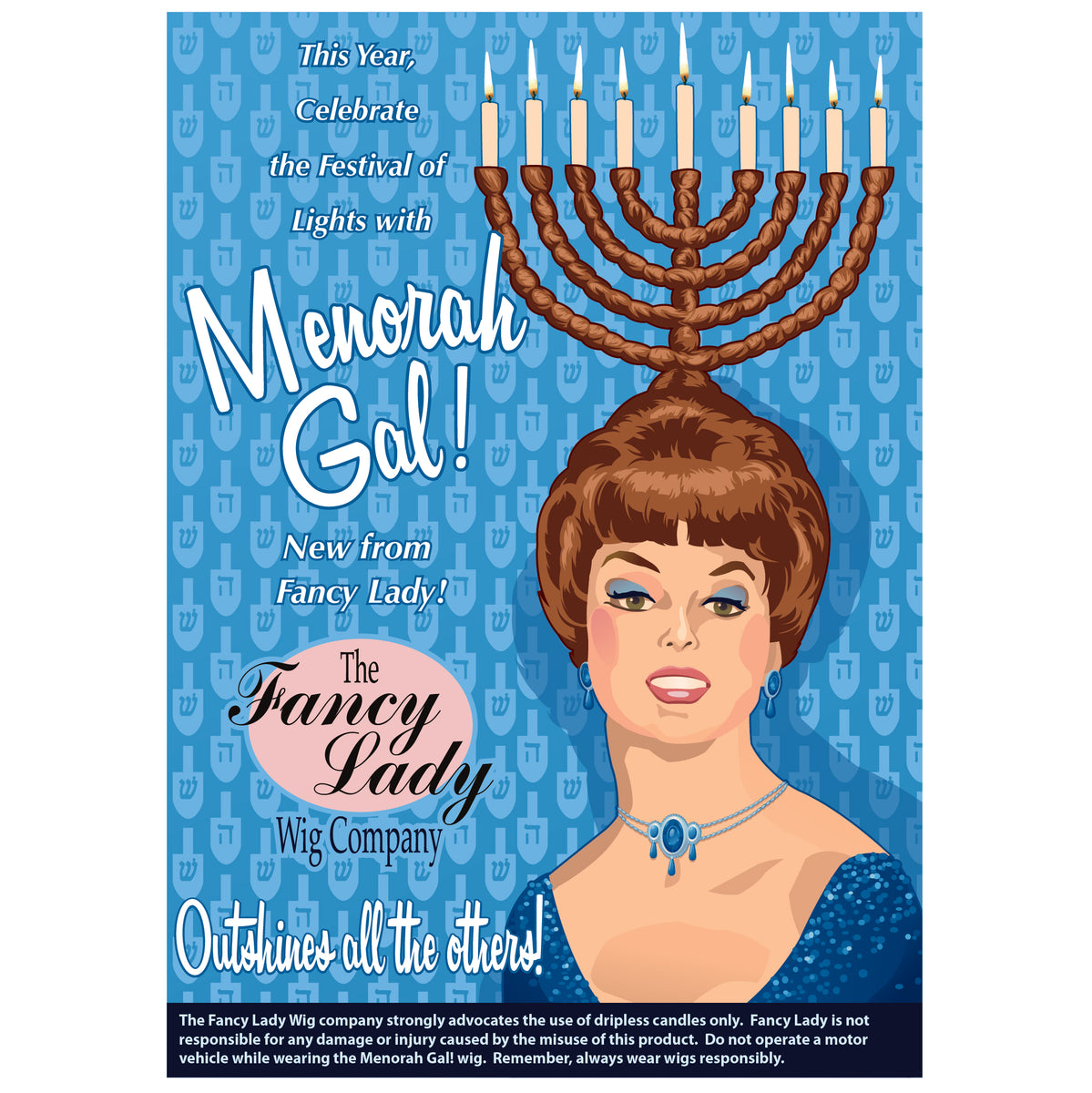 Menorah Gal Chanukah card funny sarcastic retro wigs – Greetings From ...
