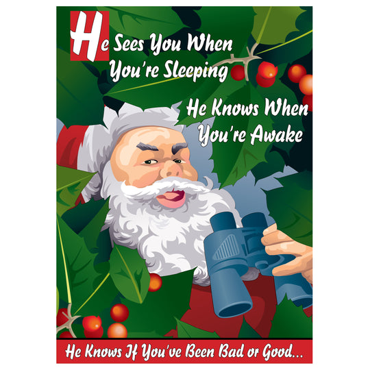 stalker santa Christmas card funny sarcastic retro peeping-tom ...